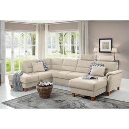 Wohnlandschaft Home Affaire, B:308cm H:89cm T:212cm, beige, 100% Polyester;Struktur (100% Polyester);Luxus-Microfaser in Lederoptik (100% Polyester),