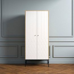 Dreht&uuml;renschrank Andas, B:80cm H:190cm T:55cm, braun, FSC-zertifizierter Holzwerkstoff, Schr&auml;nke, Fr&auml;sungen in den Fronten, goldene Griffe, Breite 80