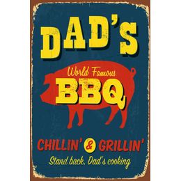 Metallbild queence, B:20cm H:30cm T:0,5cm, rot, Metall, Stahl, Bilder, "DAD'S BBQ", Stahlschild, Blechschild, Sprüche, Texte, witzig, Bier, Grill