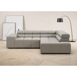 Ecksofa Inosign, B:249cm H:70cm T:215cm, grau, 85% Polyester, 15% Viskose, Wohnzimmer, Sofas, "Ancona, incl. Kopfteilverstellung + 3 Zierkissen,