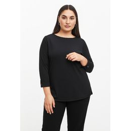 Only CARMAKOMA Damen 3/4-Arm-Shirt "CARSLUB 3/4 O-NECK FOLD UP TO JRS BS", schwarz, Gr. S, unifarben, Jersey, Obermaterial: 60% Polyester, 40%