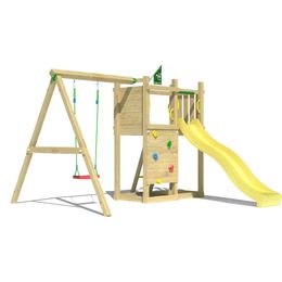 Jungle Gym Kinder Spielturm "Deck", gelb, Holzwerkstoff, B:296cm H:232cm T:342cm, Spieltürme, Spielanlage mit Schaukel und Rutsche mit Wasseranschluss
