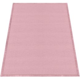 Teppich Paco Home, B:140cm H:24mm L:200cm, pink, Polyester, Wohnzimmer, Teppiche, "Tatami 475", Kurzflor, Uni-Farben, mit Memory Foam, waschbar