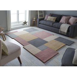 Wollteppich FLAIR RUGS, B:200cm H:11mm L:290cm, rosa, Wolle, Wohnzimmer, Teppiche, "Abstract Collage, 100% Wolle", Karo Design, Patchwork, modern,