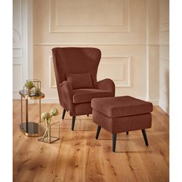 Sessel Home Affaire, B:76cm H:109cm T:85cm, orange, Struktur Hahnentritt (67% Polypropylen, 33% Polyester);Samtoptik (100% Polyester);Fellimitat