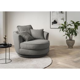 Drehsessel Home Affaire, B:120cm H:86cm T:120cm, grau, Wohnzimmer, Sessel, "MAISIE, Love Seat XXL, Lese-Sessel BIG-", Sessel in MEGA CORD u.