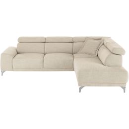 Ecksofa 3C CANDY, B:249cm H:79cm T:209cm, beige, 100% Leder, Wohnzimmer, Sofas, "Greve Sofa immer mit manuelle Kopfteilverstellungen, modern,