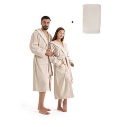 Unisex-Bademantel OTTO HOME, L:120cm, beige, Veloursfrottier, Hausmäntel, "Fenya, 330 g/m², ideal für Sauna & Spa, Hotelbademantel, Morgenmantel",