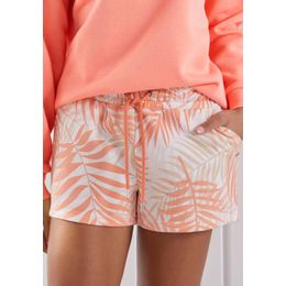 Lascana Damen Sweatshorts, Gr. 48, orange, Sweatware, Obermaterial: 60% Baumwolle, 40% Polyester, gemustert, Hosen, Loungeshorts im sch&ouml;nen