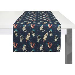 Tischl&auml;ufer Adam, B:150cm L:50cm, blau, Bio-Baumwolle, Tischdecken, "Space", GOTS organic,zertifiziert durch CERES 0242f&uuml;r Kinder