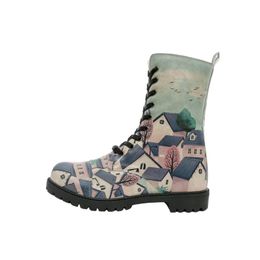 DOGO Damen Schnürboots "Zipsy High-Top Boots Buildings Damen Stiefeletten", Gr. 38, bunt, Lederimitat, Schuhe, Handgefertigt