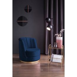 Drehsessel Salesfever, B:68cm H:77cm T:57cm, blau, Samt (100% Polyester), Metall, Sessel, "Komfortabler Drehsessel mit Stil", 360 Drehfunktion