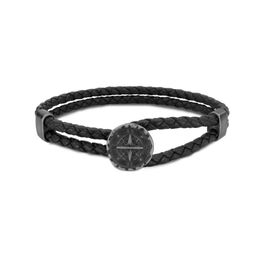 Fynch-Hatton Herren Lederarmband "Schmuck Geschenk Armband The Antique Explorer Kompass", 18,5cm, Edelstahl Leder, schwarz, Edelstahl, Leder,