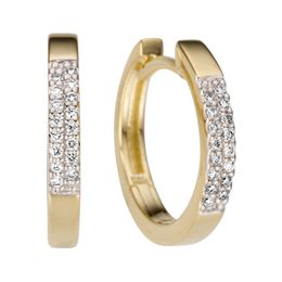 Jobo Damen Paar Creolen "Ohrringe 14 mm mit 32 Diamanten", 14,7mm, SI = kleine Einschlüsse, Diamanten Gelbgold 585, gelb, Diamanten, Gelbgold 585,