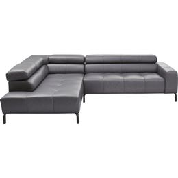 Ecksofa Places of Style, B:276cm H:71cm T:219cm, grau, 100% Leder, Wohnzimmer, Sofas, "Claya, L-Form, incl. Kopfteilverstellung, Breite 276 cm",