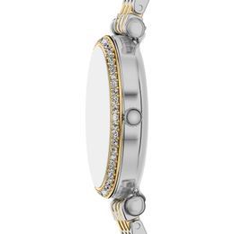 Fossil Damen Quarzuhr "CARLIE"gelbgoldfarben, edelstahlfarben, gr&uuml;n, Armbanduhren, Armbanduhr, Damenuhr, Edelstahlarmband, analog, Glassteine
