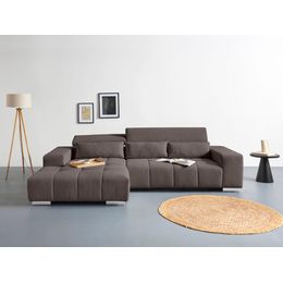 Ecksofa COTTA, B:307cm H:73cm T:186cm, schwarz, 100% Polyester, Wohnzimmer, Sofas, "Orion L-Form", mit 2x Kopfteilverstellung & 3 Nierenkissen
