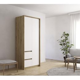 Dreht&uuml;renschrank Rauch, B:96cm H:212cm T:58cm, wei&szlig;, Holzwerkstoff, Schr&auml;nke, "Mainz mit Passepartout", optional mit Beleuchtung, Au&szlig;ent&uuml;ren mit