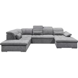 Wohnlandschaft, B:340cm H:104cm T:240cm, grau, ED EXCITING DESIGN, 95% Polyester, 5% Nylon, Sofas, "Wayne U-Form mit Bettfunktion, Bettkasten", Arm-