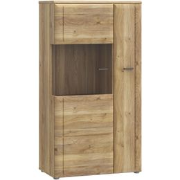 Vitrine FORTE, B:75,1cm H:140cm T:41,8cm, braun, Spanplatte, Wohnzimmer, Schr&auml;nke, "Akinori", Highboardvitrine, Glast&uuml;re, Soft Close, MDF Front