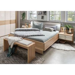 Bett Wiemann, B:209cm L:216cm, braun, Betten, "Kiruna, Bettgestell, Bettrahmen, Eiche Nachbildung, Polsterkopfteil", Polsterkopfteil aus Kunstleder,
