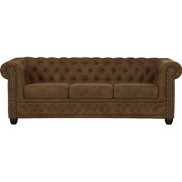 Chesterfield-Sofa Home Affaire, B:203cm H:72cm T:86cm, braun, Luxus-Microfaser Lederoptik (100% Polyester);Kunstleder, Sofas, "Rysum",