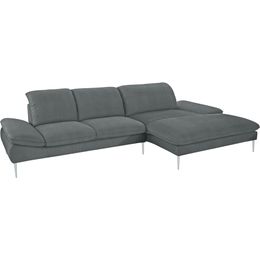 Ecksofa W.Schillig, B:340cm H:87cm T:185cm, grau, Chenille-Flachgewebe R66 (85% Polyester, 15% Nylon);Longlife Xtra-Leder Z59: Glattleder mit