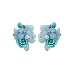 Damen Paar Ohrclips "Blossom Beat", blau, Collezione Alessandro, Glas, Ohrringe