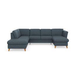 Wohnlandschaft Home Affaire, B:307cm H:86cm T:213cm, blau, 100% Polyester, Sofas, "Trelleborg U-Form", Federkern-Polsterung, wahlweise mit