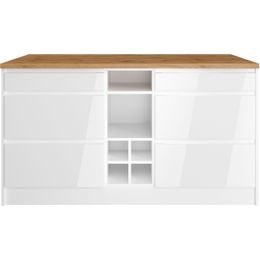 K&uuml;cheninsel KOCHSTATION, B:153cm H:85cm T:100cm, wei&szlig;, Komplettk&uuml;chen-Sets, "KS-Virginia", Breite 153 cm, MDF-Fronten, Flaschenregal