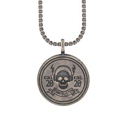 CAI CAÏ Herren Kette mit Anhänger "925/- Silber matt oxidiert Rock Music Skull Wappen", 60cm, Silber 925 (Sterlingsilber), L: 60 B: 19mm, silber, Silber