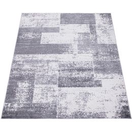 Teppich Paco Home, B:120cm H:13mm L:160cm, grau, Polypropylen, Wohnzimmer, Teppiche, "Bari 873", Kurzflor, Patchwork Design, Used-Look