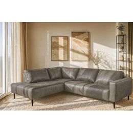 Ecksofa Home Affaire, B:260cm H:83cm T:200cm, grau, 35% Lederfasern; 65%Polyester, Wohnzimmer, Sofas, "Fumone, Lederoptik oder Soft-Touch Chenille",