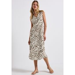 Street One Damen Midikleid, beige, Gr. 42, gemustert, Web, Obermaterial: 88% Viskose, 12% Polyamid, Kleider, mit grafischem Muster