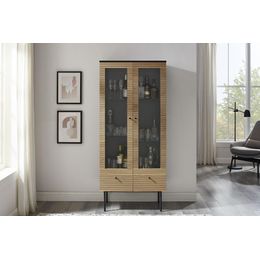 Vitrine Salesfever, B:79cm H:179cm T:43cm, beige, Furnier, MDF, Metall, Wohnzimmer, Schränke, "Torsby Designer Vitrine in edler Optik", Eiche