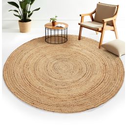 Teppich CarpetFine, H:6mm &Oslash;:200cm, beige, Jute, Wohnzimmer, Teppiche, "Nele Juteteppich Naturfaser", geflochtener Wendeteppich aus 100%Jute, in rund