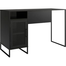 Schreibtisch DOREL HOME, B:121cm H:76,5cm T:50cm, schwarz, Büro, Tische, "Purdue", Tür mit Magnetverschluß, Gestell aus Metall, Höhe 76,5 cm