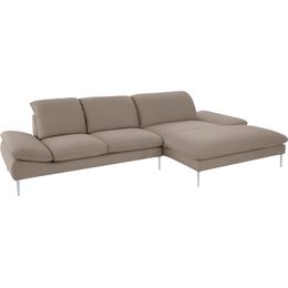 Ecksofa W.Schillig, B:340cm H:87cm T:185cm, braun, Chenille-Flachgewebe R66 (85% Polyester, 15% Nylon);Longlife Xtra-Leder Z59: Glattleder mit