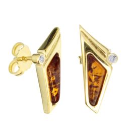 OSTSEE-SCHMUCK Damen Paar Ohrstecker "- Agneta - Gold 333/000 - Bernstein/Zirk.", Gelbgold 333, gold, Gelbgold 333, Ohrringe