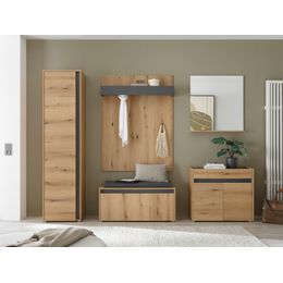 Garderoben-Set Inosign "GIRON/CiTY, moderne Garderobe, Komplettset mit viel Stauraum", eiche evoke, B:260cm H:200cm T:40cm, Holzwerkstoff, Kastenmöbel-Sets, enthält Schrank, Kommode, Spiegel, Paneel & Schuhbank +Sitzkissen