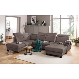 Wohnlandschaft Home Affaire, B:342cm H:104cm T:235cm, braun, Struktur (100% Polyester);Luxus-Microfaser Lederoptik (100% Polyester);Luxus-Microfaser