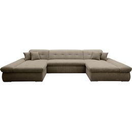 Wohnlandschaft DOMO collection, B:386cm H:80cm T:172cm, braun, 100% Polyester, Sofas, "Moric wahlweise mit Bettfunktion und Armteilverstellung, XXL",