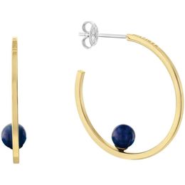 Tommy Hilfiger Damen Paar Creolen "SEMI-PRECIOUS BEADS", 30mm, Edelstahl, gold, Edelstahl, Ohrringe, mit Onyx, Lapislazuli oder Glasstein