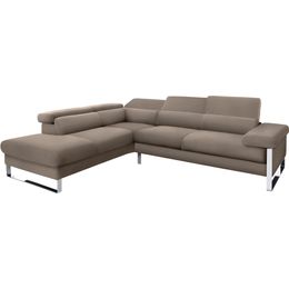 Ecksofa W.Schillig, B:281cm H:71cm T:230cm, braun, Flachgewebe S22 (100% Polyester);Stoff S37 (100% Polyester);Longlife Xtra-Leder Z59: Glattleder