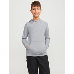 Jack & Jones Jungen Kapuzensweatshirt "JJEBRADLEY SWEAT HOOD NOOS JNR", grau, Basic, Gr. 116, JACK & JONES JUNIOR, meliert, angeraute Sweatware, Obermaterial: 61%