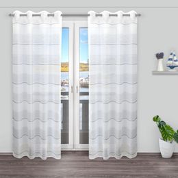 Gardine decolife, B:135cm H:245cm, grau, Wirkware, Polyester, Wohnzimmer, Gardinen, "Hani", &Ouml;senschal Hani wei&szlig;-grau gestreift