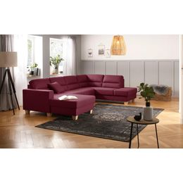 Wohnlandschaft Home Affaire, B:313cm H:85cm, rot, Sofas, "Navan, komfortabel mit viel Platz, U-Form", wahlweise mit Bettfunktion und Kopfstütze