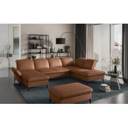 Sit & More Wohnlandschaft SIT & MORE, B:363cm H:88cm T:242cm, braun, 100% Polyester, Sofas, "Leandro U-Form", Wahlweise mit Bett-, Kopfteil - und