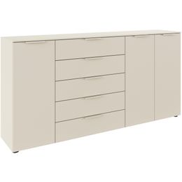 Schubkastenkommode Rauch, B:200cm H:100cm T:42cm, beige, Holzwerkstoff, Sideboards, "Kommode Türkommode Sideboard Kombikommode FLIPP", 3-türig mit 5