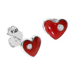 OSTSEE-SCHMUCK Damen Paar Ohrstecker "- kleines Herz - Silber 925/000 -", Silber 925 (Sterlingsilber), rot, Silber 925 (Sterlingsilber), Ohrringe